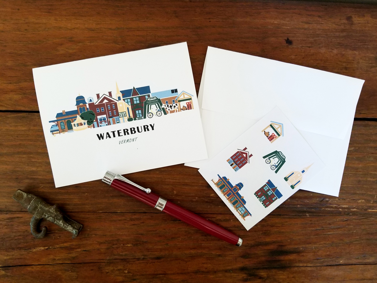 Waterbury Vermont Cityscape | Blank Greeting Card Set