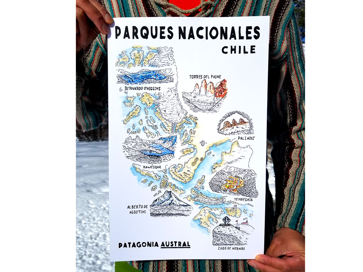 National Parks of Patagonia Austral Map Poster | Chile